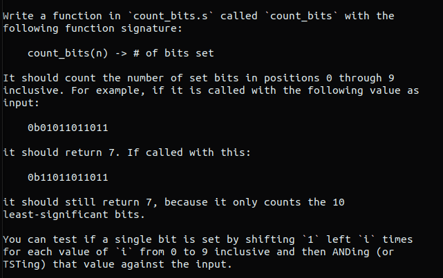 Write a function in `count_bits.s' called `count_bits | Chegg.com