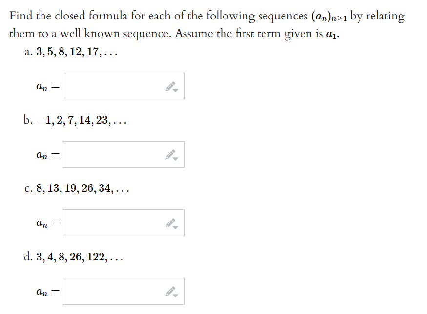 Solved Find the closed formula for each of the following | Chegg.com