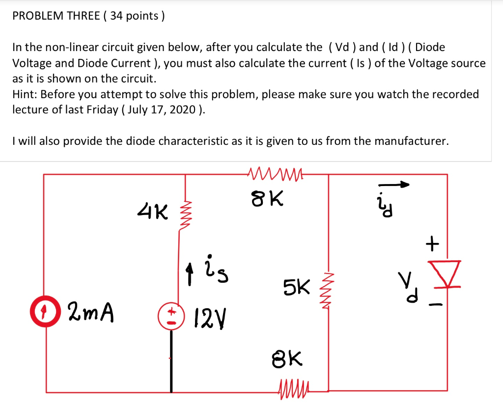 Solved PROBLEM THREE ( 34 points) In the non-linear circuit | Chegg.com