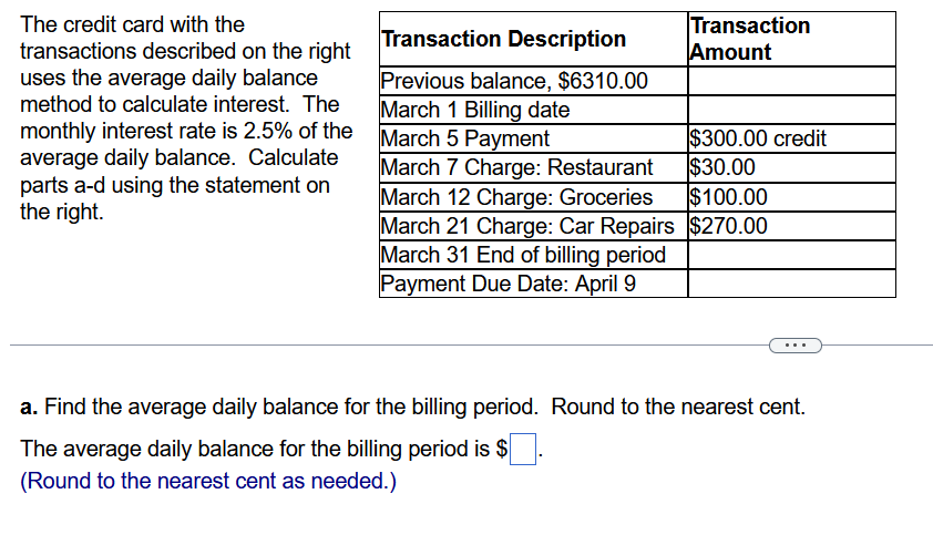 Solved The credit card with the transactions described on | Chegg.com