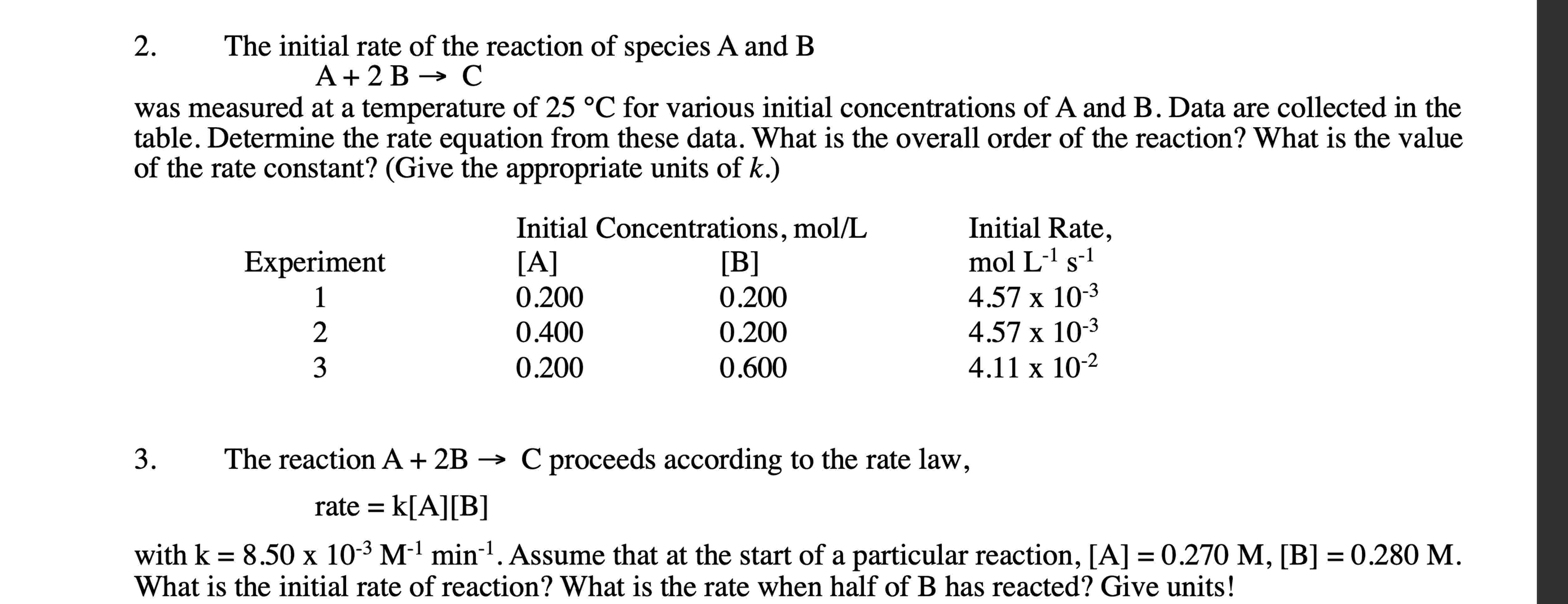 Solved The initial rate of the reaction of species A and | Chegg.com