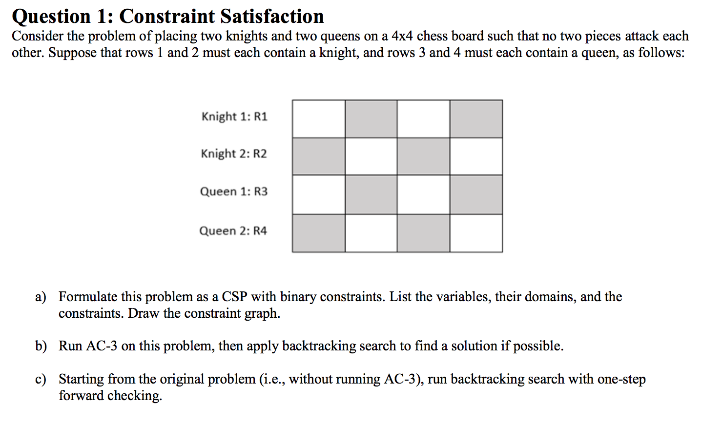 Question 1: Constraint Satisfaction Consider the | Chegg.com