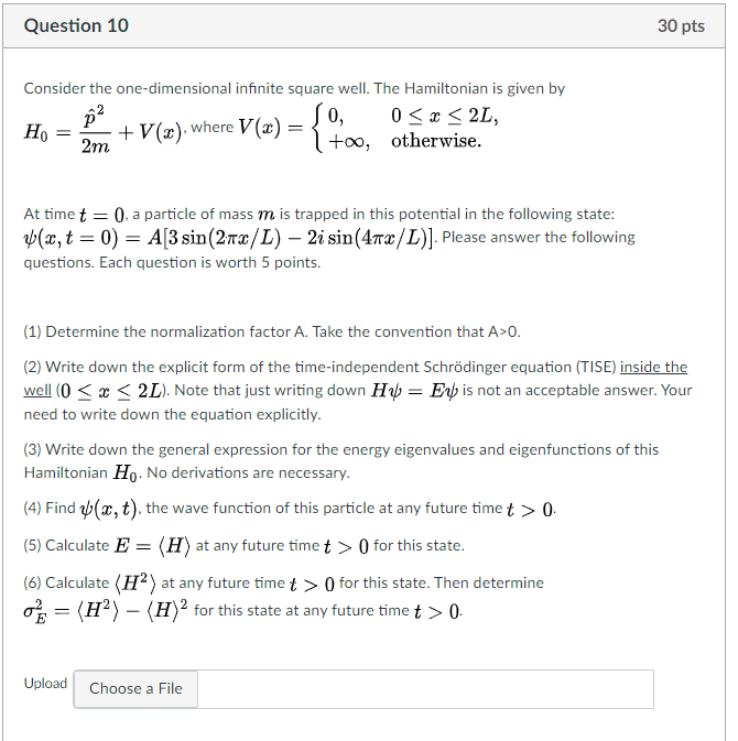 Solved Question 10 30 pts Consider the one-dimensional | Chegg.com
