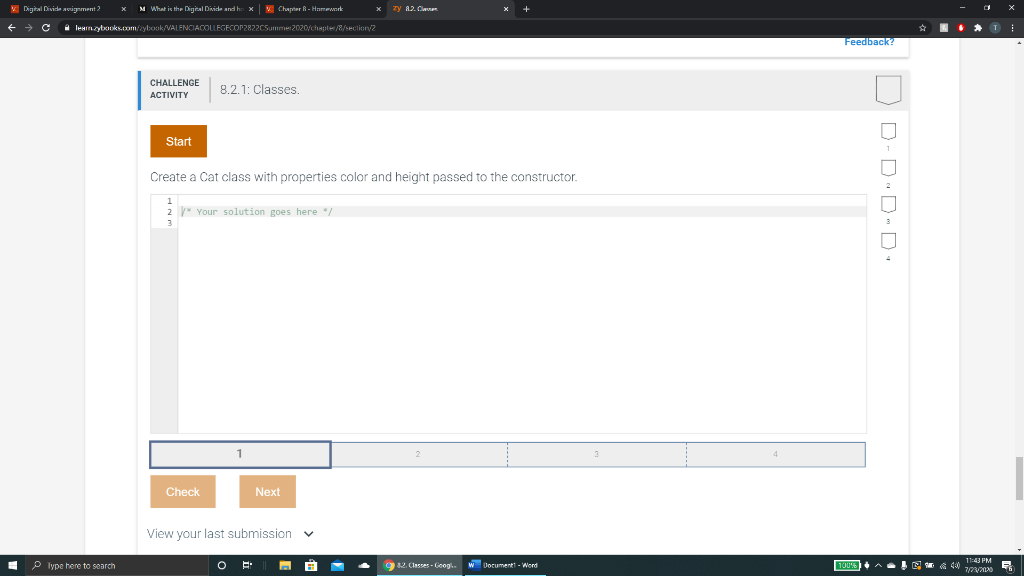 Solved Create a Cat class with properties color and height | Chegg.com