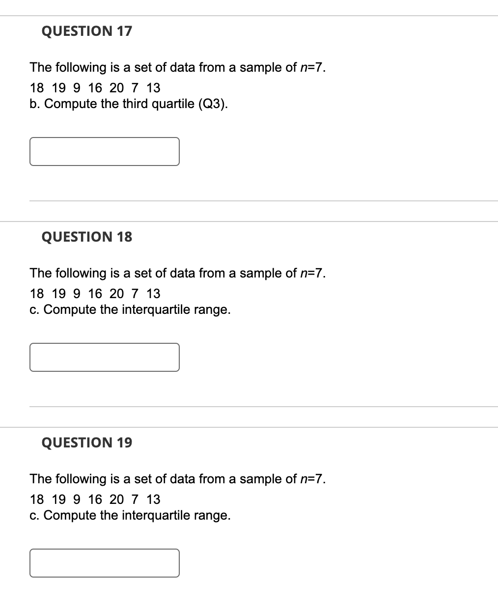 Solved The following is a set of data from a sample of n=7. | Chegg.com