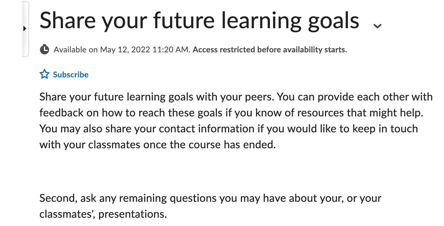Solved Share your future learning goals (L) Available on May | Chegg.com