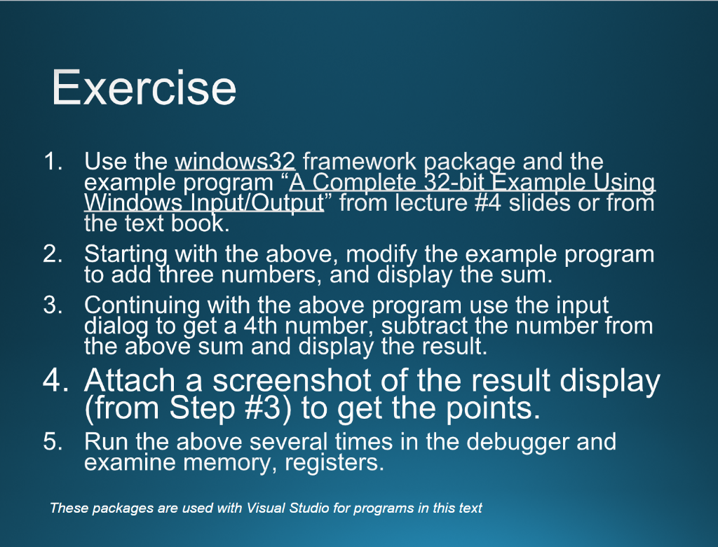 Solved Exercise 1. Use the windows32 framework package and | Chegg.com