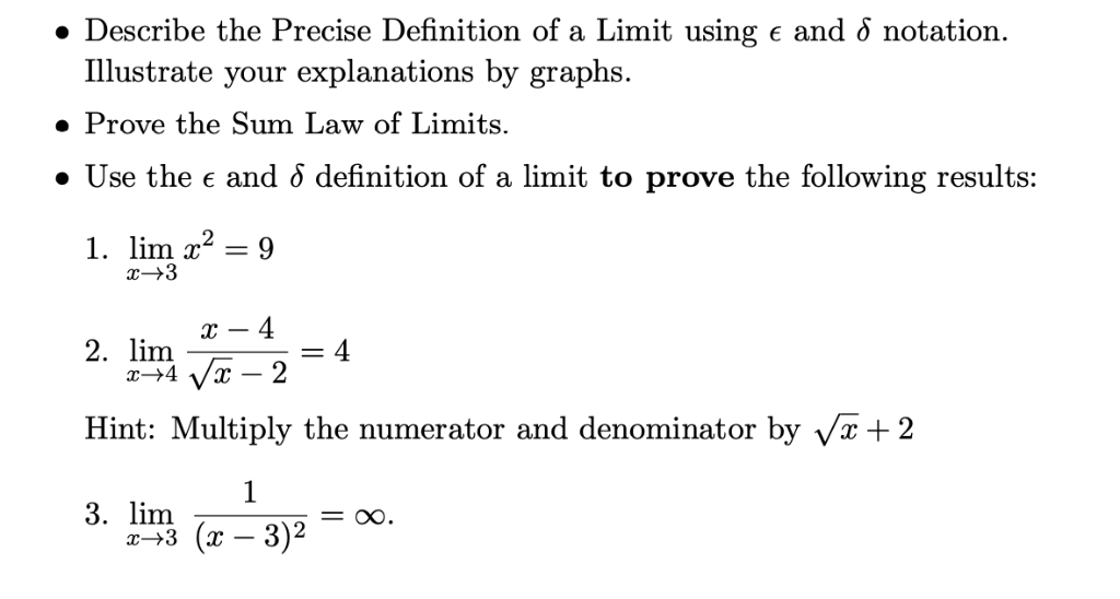 Solved Describe the Precise Definition of a Limit using є | Chegg.com