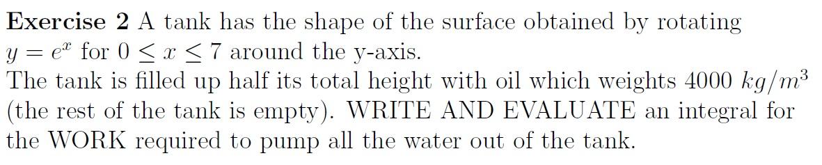 Solved Exercise 2 A tank has the shape of the surface | Chegg.com