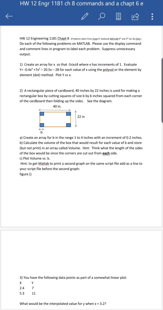 Solved HW 12 Engr 1181 ch 8 commands and a chapt 6 e HW 12 | Chegg.com