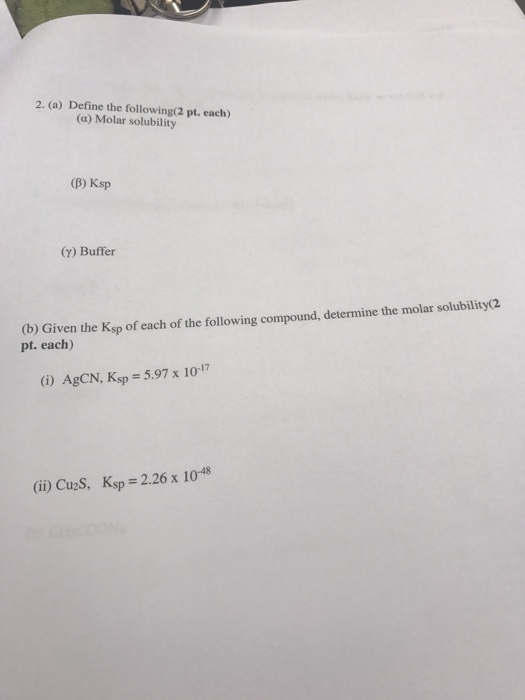 Solved Define the following (alpha) Molar solubility | Chegg.com