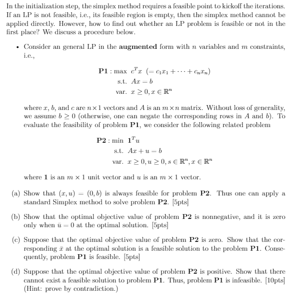 In the initialization step, the simplex method | Chegg.com