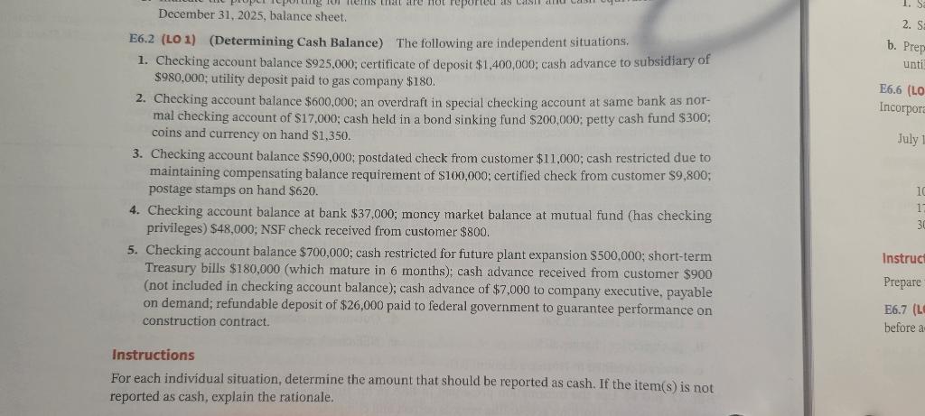 Solved E6.2 (LO 1) (Determining Cash Balance) The following | Chegg.com