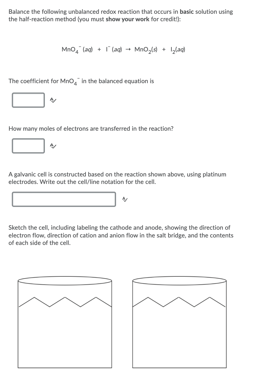 Solved Balance the following unbalanced redox reaction that | Chegg.com