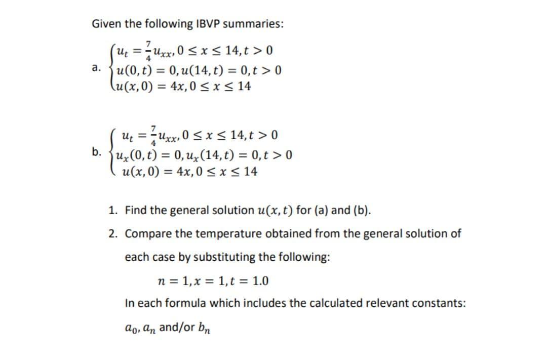 Solved Given the following IBVP summaries: (4 = {uxx, 0 sxs | Chegg.com