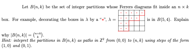 Solved Let B(n,k) be the set integer partitions whose | Chegg.com