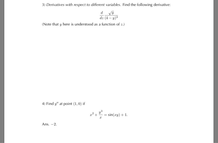Solved 3) Derivatives with respect to different variables. | Chegg.com