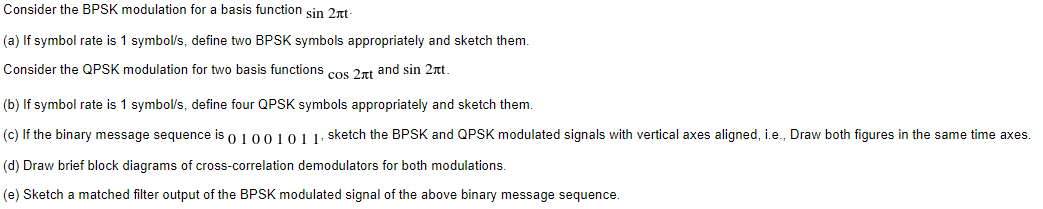 Solved Consider the BPSK modulation for a basis function sin | Chegg.com