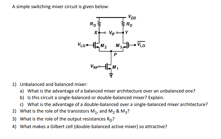 Solved A simple switching mixer circuit is given below: 1) | Chegg.com