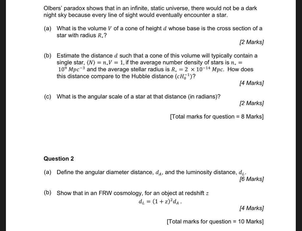 Solved Olbers' paradox shows that in an infinite, static | Chegg.com