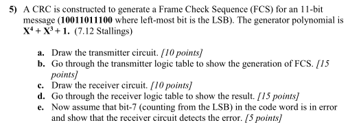 5) A CRC is constructed to generate a Frame Check | Chegg.com