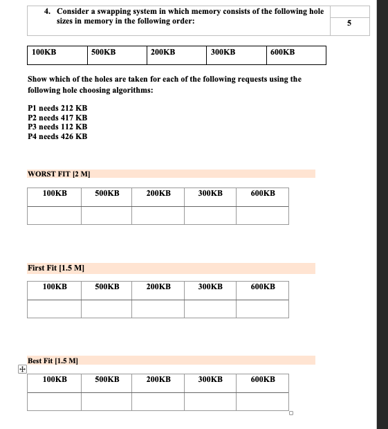 Solved 4. Consider a swapping system in which memory | Chegg.com