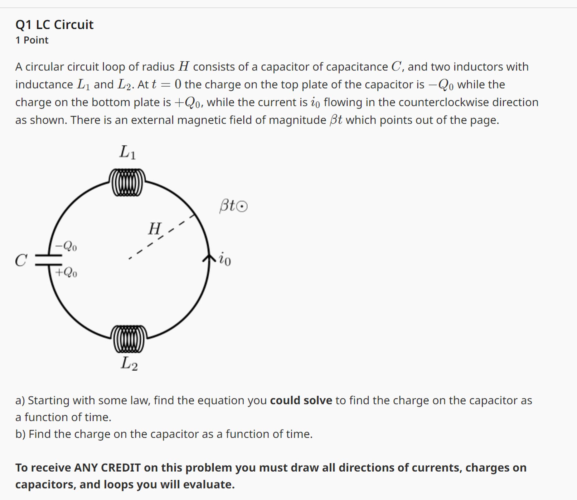 Solved Q1 ﻿LC Circuit1 ﻿PointA circular circuit loop of | Chegg.com