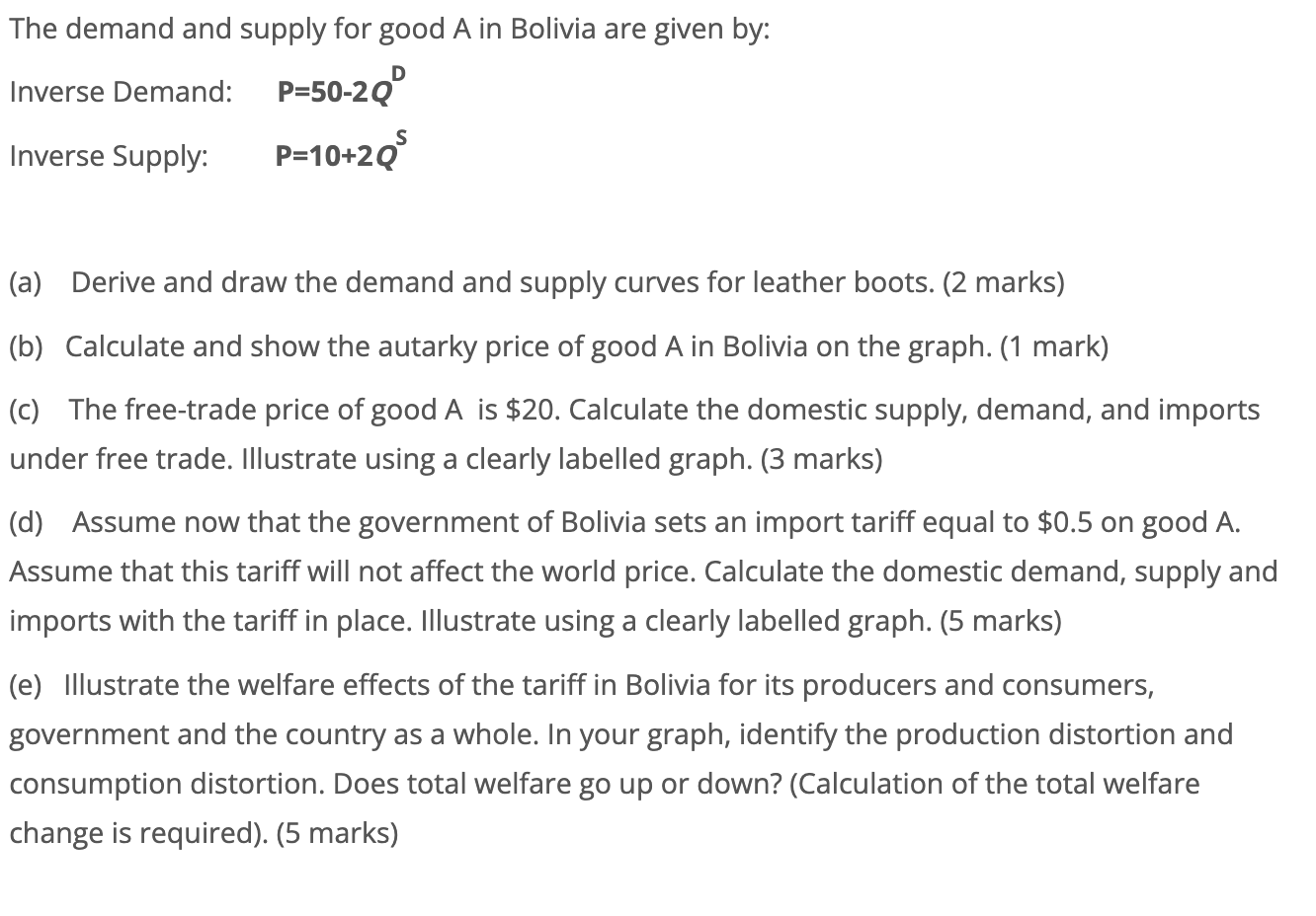 Solved Inverse Demand: P=50−2QD Inverse Supply: P=10+2QS (a) | Chegg.com