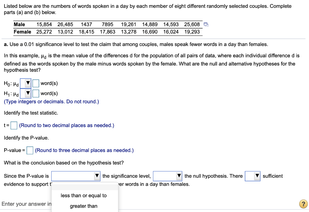 Solved Listed Below Are The Numbers Of Words Spoken In A Day Chegg