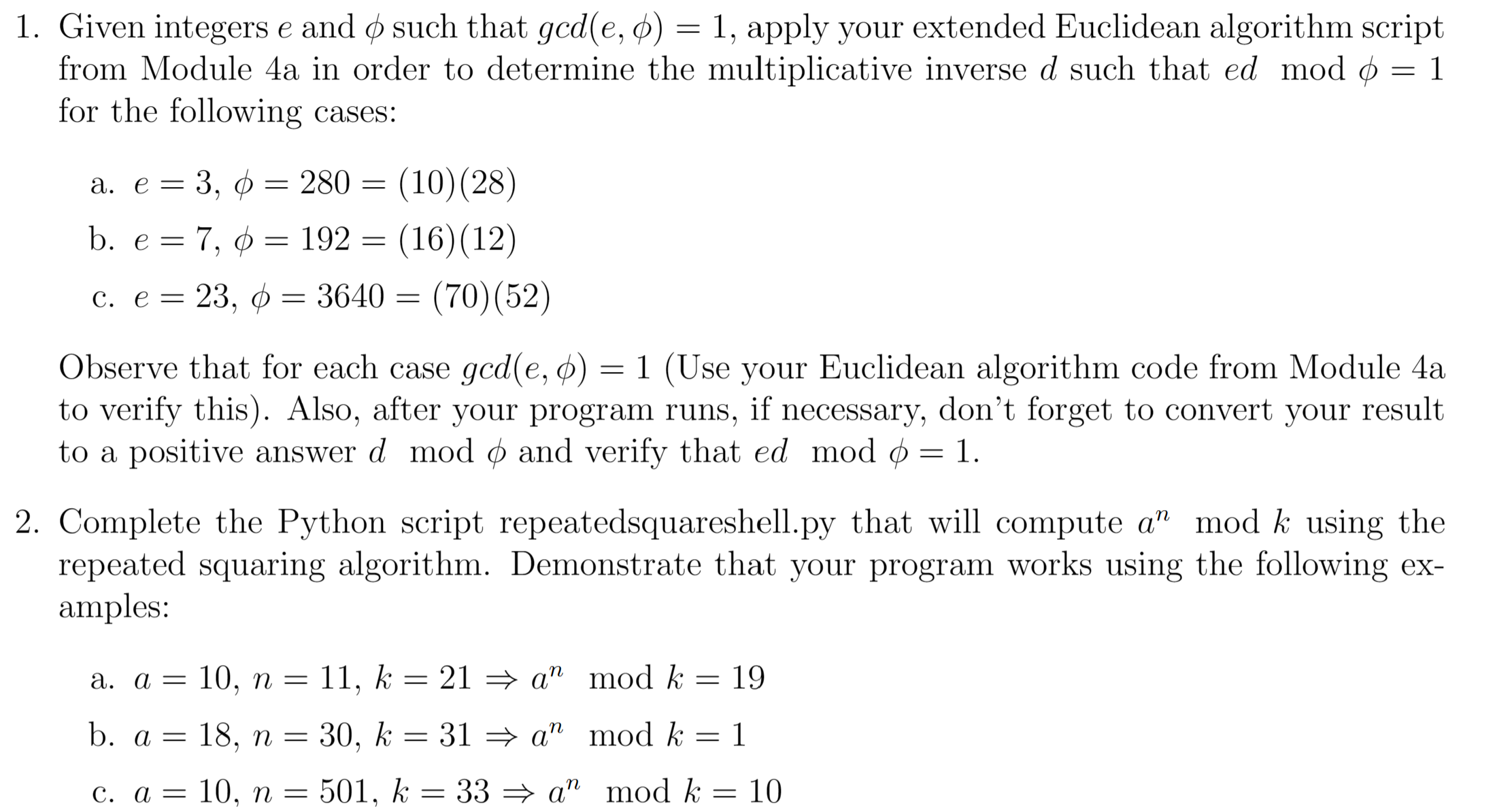 Solved 1 Given Integers E And ϕ Such That Gcdeϕ1 Apply 