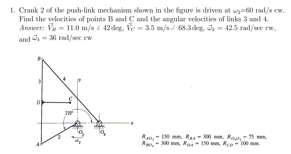 Crank 2 ﻿of the push-link mechanism shown in the | Chegg.com