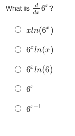 Solved What is 6*? O xln(6") 6"In(2) O 6"In(6) O 6 O 62-1 | Chegg.com