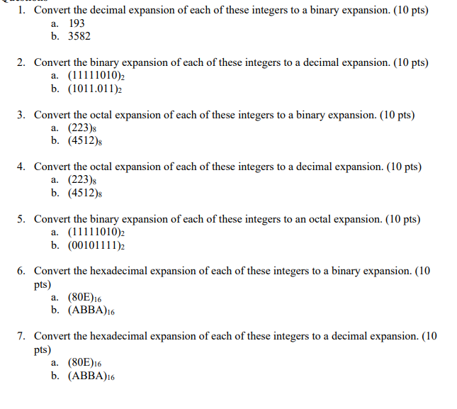 Solved 1. Convert the decimal expansion of each of these | Chegg.com
