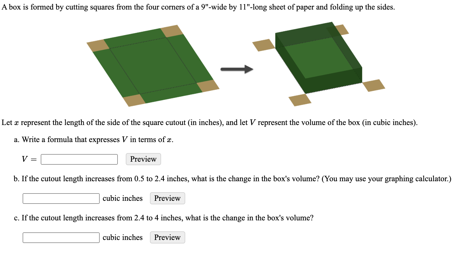 Solved A box is formed by cutting squares from the four | Chegg.com