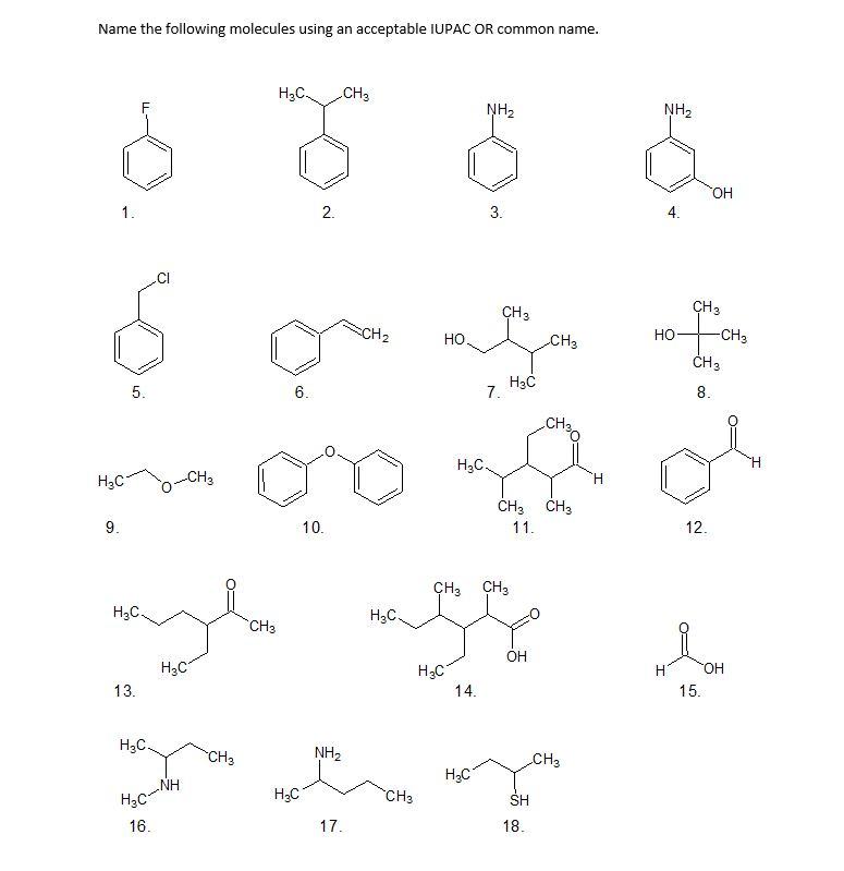 Solved Name the following molecules using an acceptable | Chegg.com