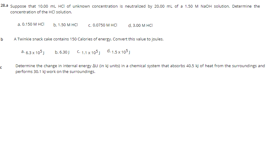 Solved 28.a Suppose that 10.00 mL HCl of unknown | Chegg.com
