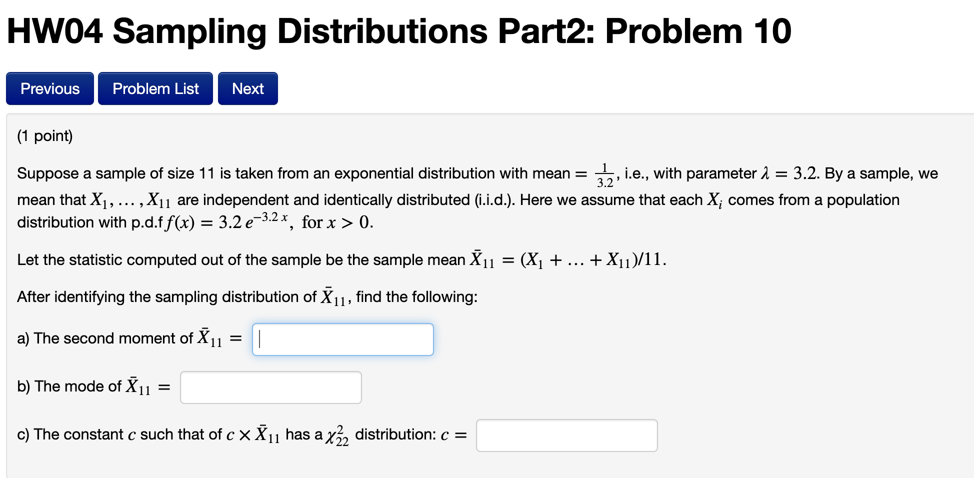 Solved HW04 Sampling Distributions Part2: Problem 10 | Chegg.com