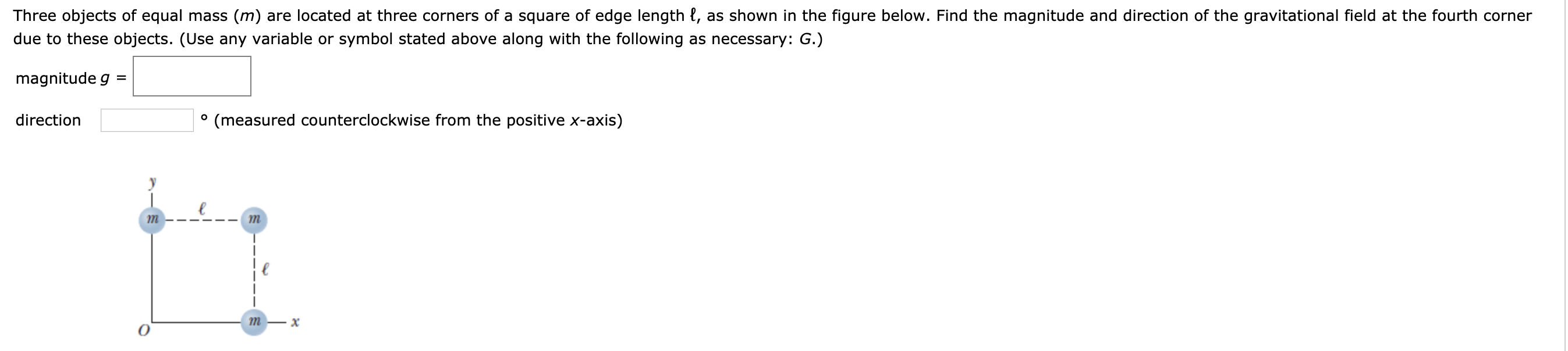 Solved Three objects of equal mass (m) are located at three | Chegg.com