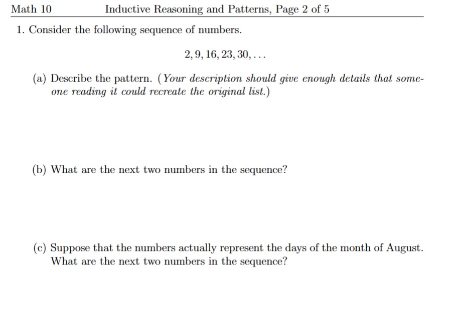 Math \\( 10 \\quad \\) Inductive Reasoning and | Chegg.com