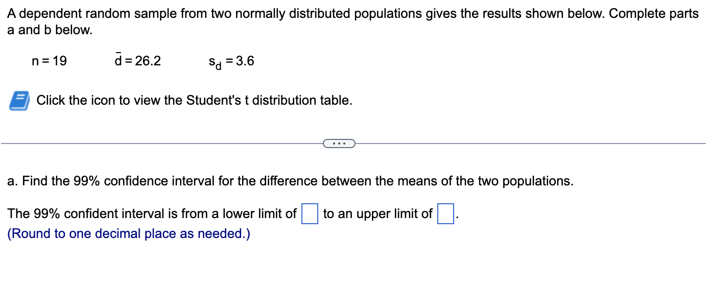 Solved A dependent random sample from two normally | Chegg.com