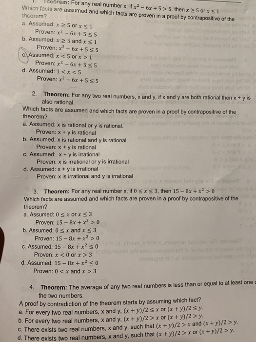 Solved l. Teorem: For any real number x, if x2 Which fouis | Chegg.com