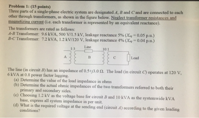 Solved Problem 1: (15 points) Three parts of a single-phase | Chegg.com