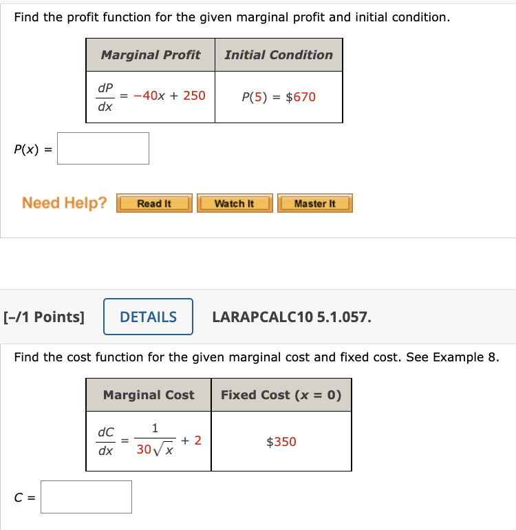 Solved Find the profit function for the given marginal | Chegg.com