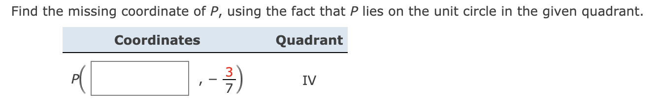 Solved Find the missing coordinate of P, using the fact that | Chegg.com
