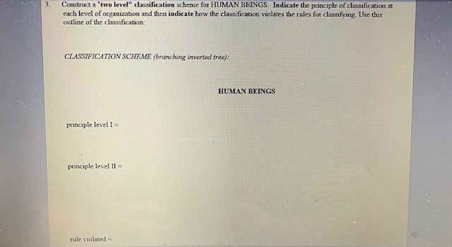Solved Construct a "two level" classification scheme for | Chegg.com