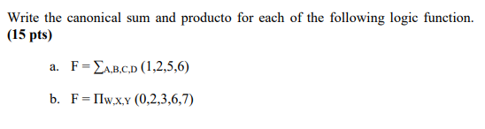 Solved Write the canonical sum and producto for each of the | Chegg.com