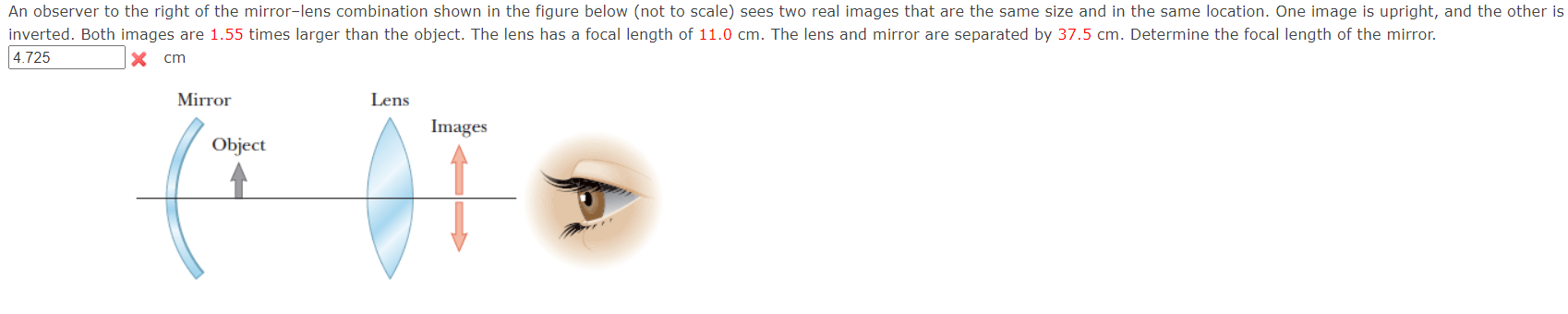 Solved An observer to the right of the mirror-lens | Chegg.com