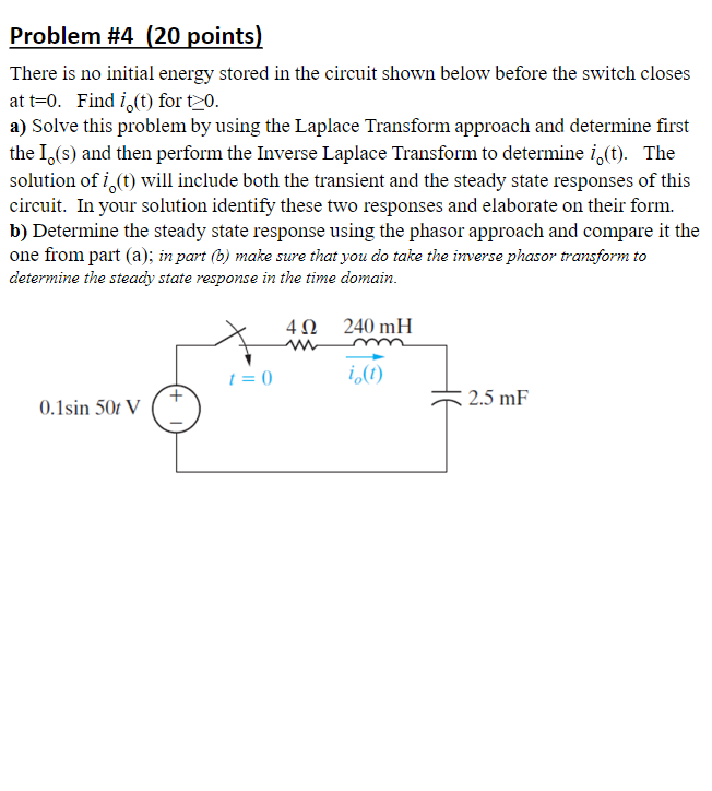 Solved Problem #4 (20 points) There is no initial energy | Chegg.com