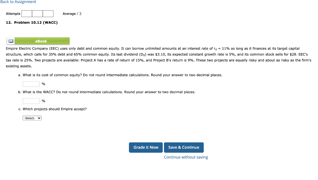 Solved Back to Assignment Attempts Average/3 12. Problem | Chegg.com