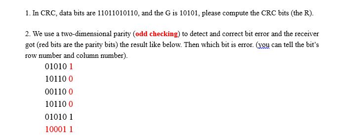 Solved 1. In CRC, data bits are 11011010110, and the G is | Chegg.com